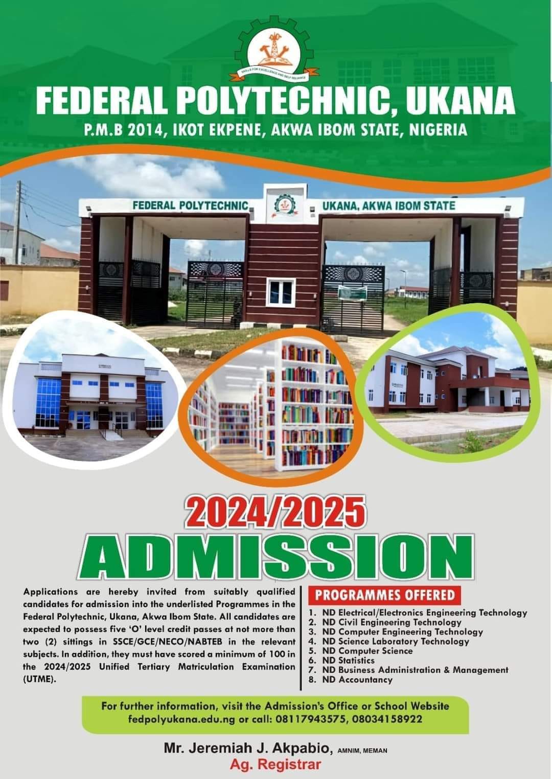 Federal Poly Ukana Post UTME Form 2024/2025| Apply Here ... Federal Poly Ukana Post UTME Form 2024/2025| Apply Here ...